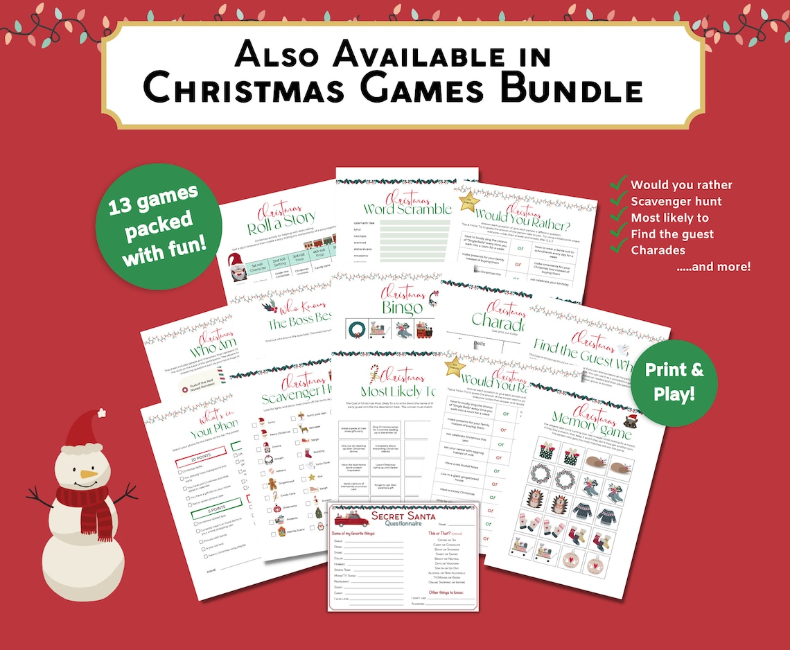 Secret Santa Questionnaire Gift Exchange White Elephant - Etsy