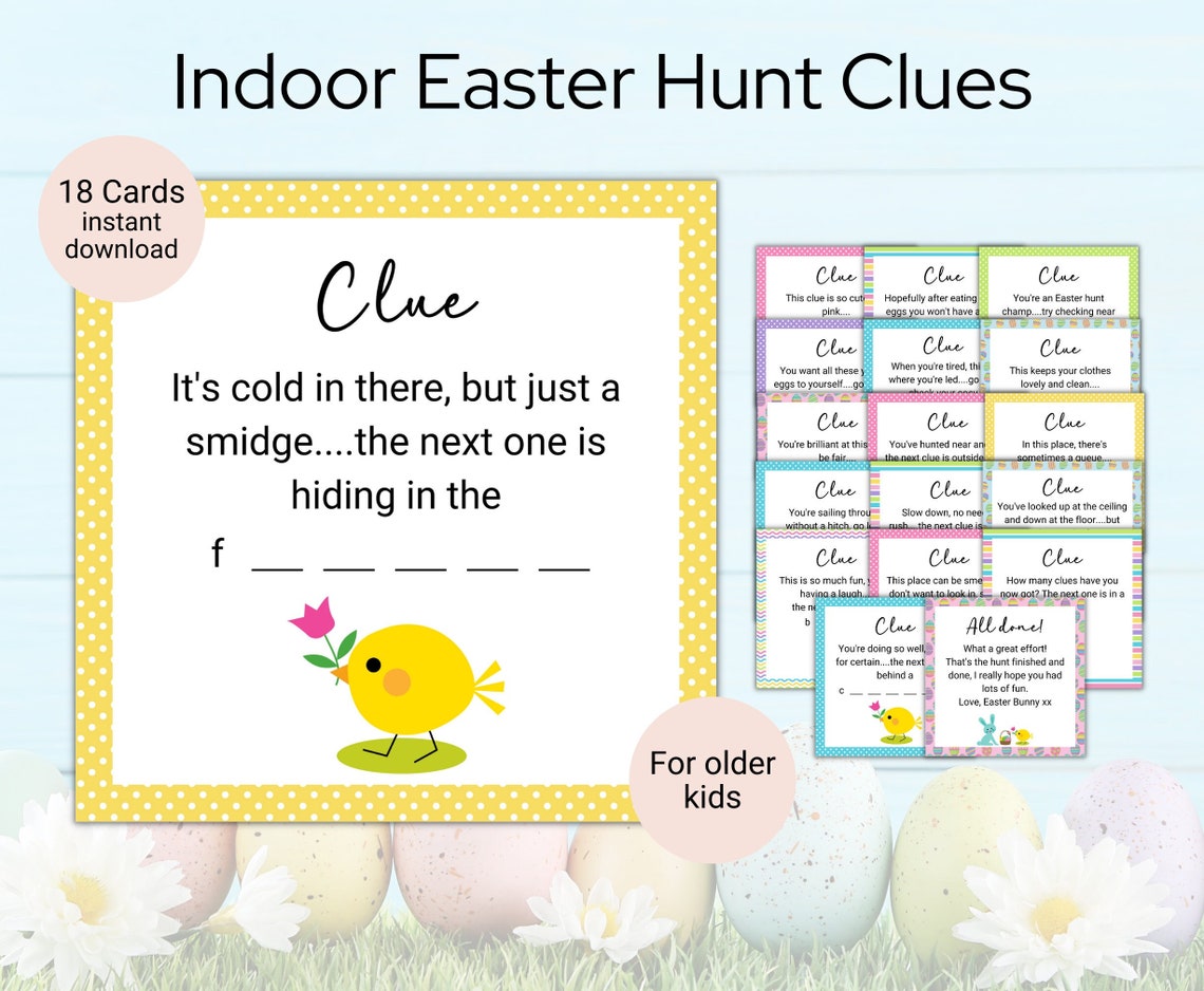 Easter Scavenger Hunt for Kids, Egg Hunt Clue Cards for Older Kids ...