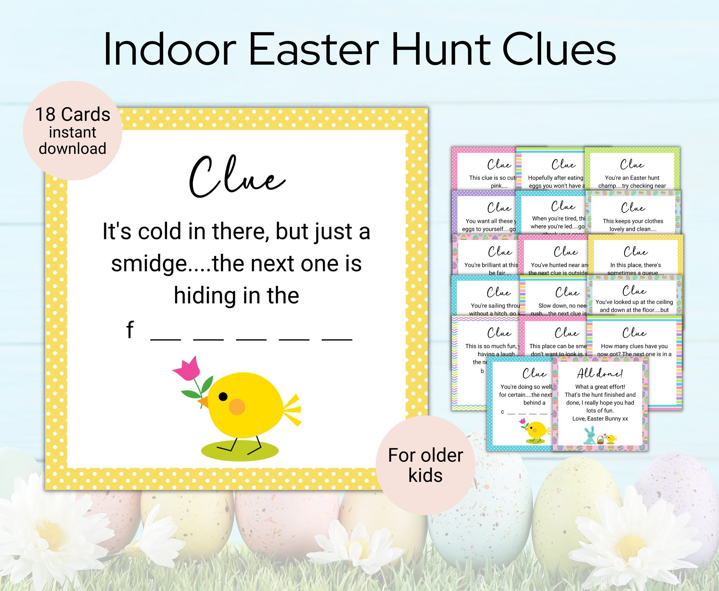 Easter Scavenger Hunt for Kids, Egg Hunt Clue Cards for Older Kids ...
