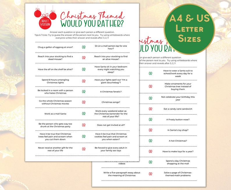 Would You Rather Editable Christmas Game, This or That, Christmas Party ...