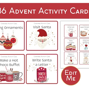 Editable Advent Calendar Activity Cards Christmas Countdown - Etsy