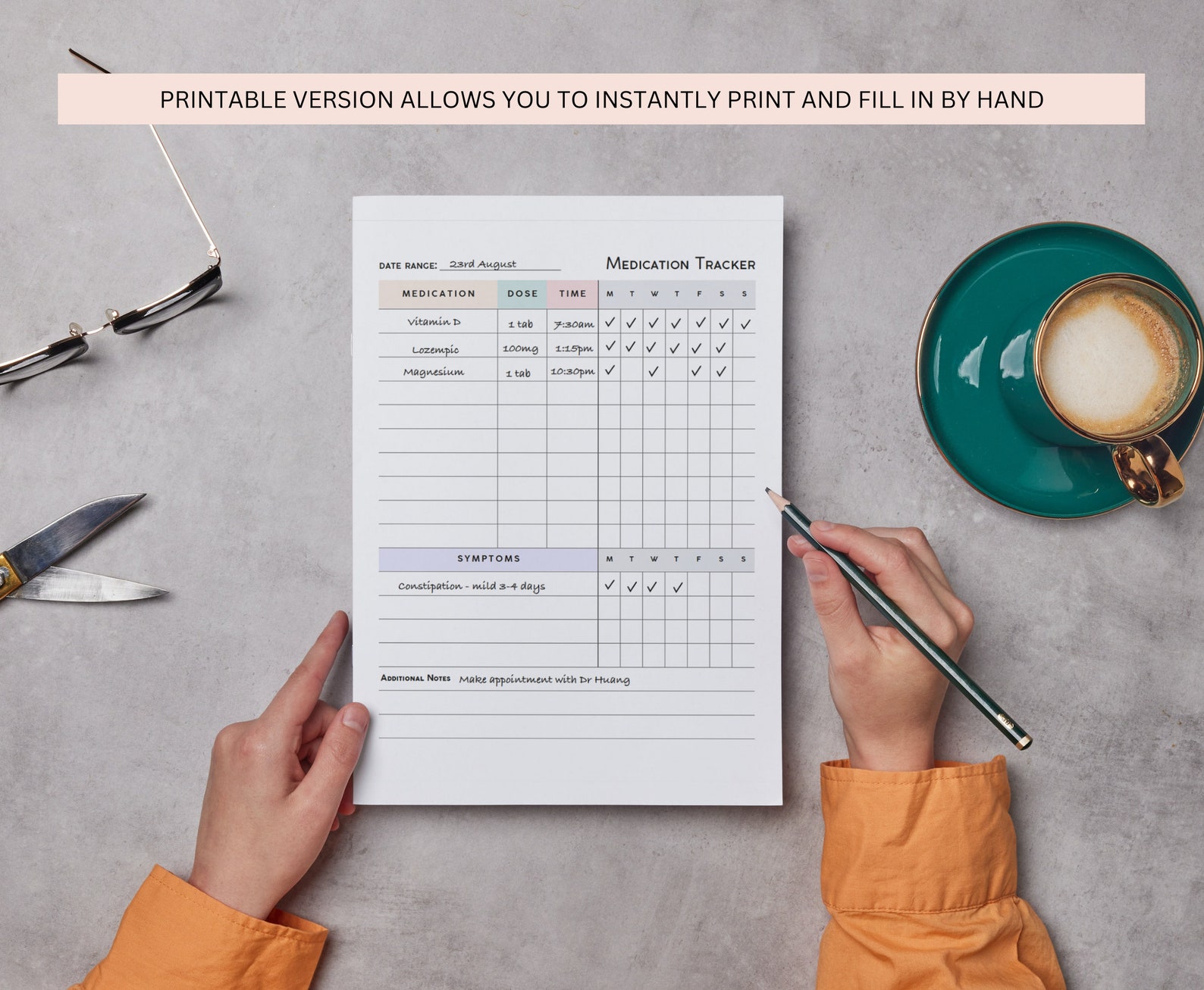 Medication Tracker, Symptom Tracker, Medicine Log, Printable Medication ...