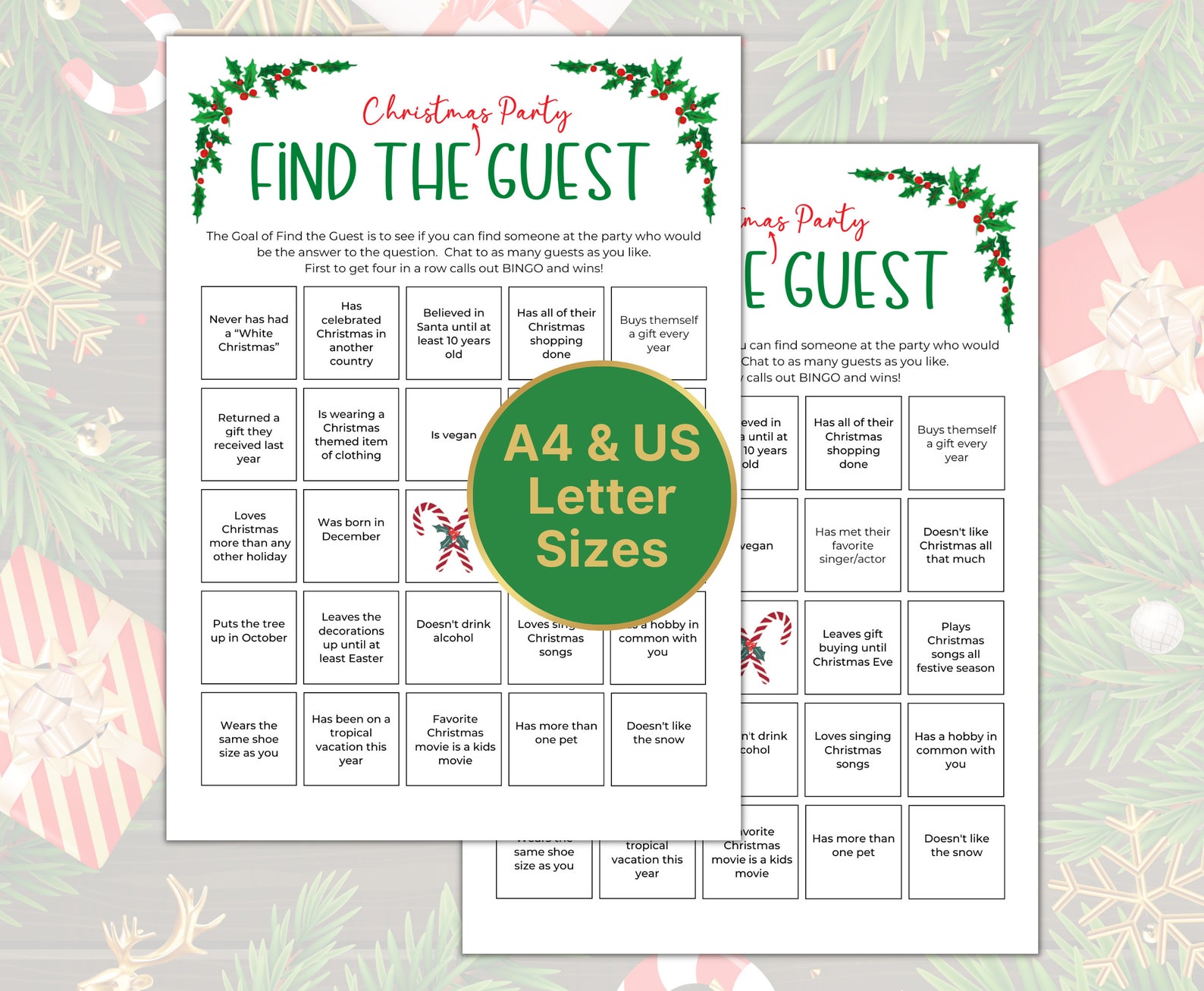 Find the Guest Christmas Game, Find the Guest Bingo, Christmas Party ...