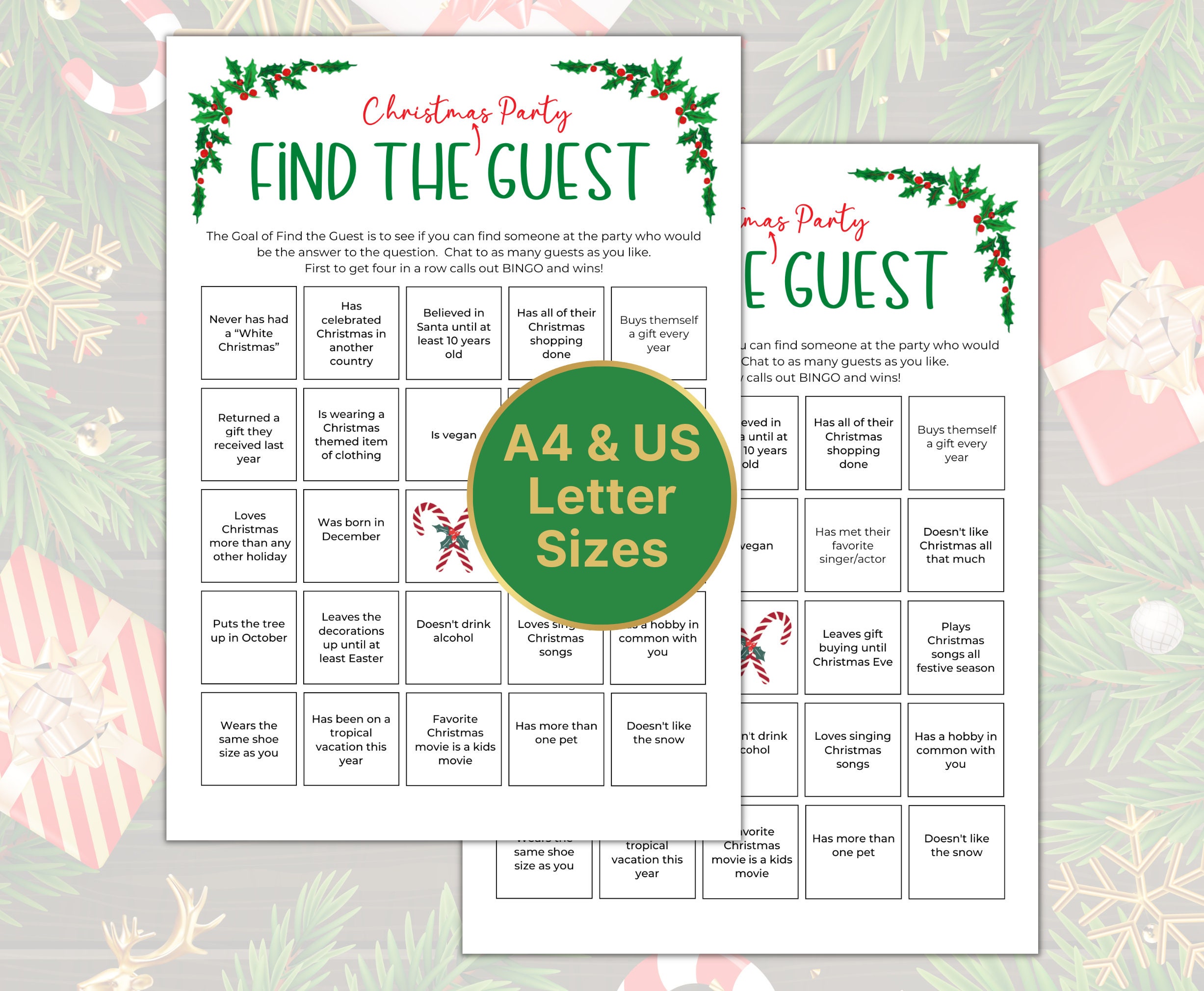 Find the Guest Christmas Game, Find the Guest Bingo, Christmas Party ...