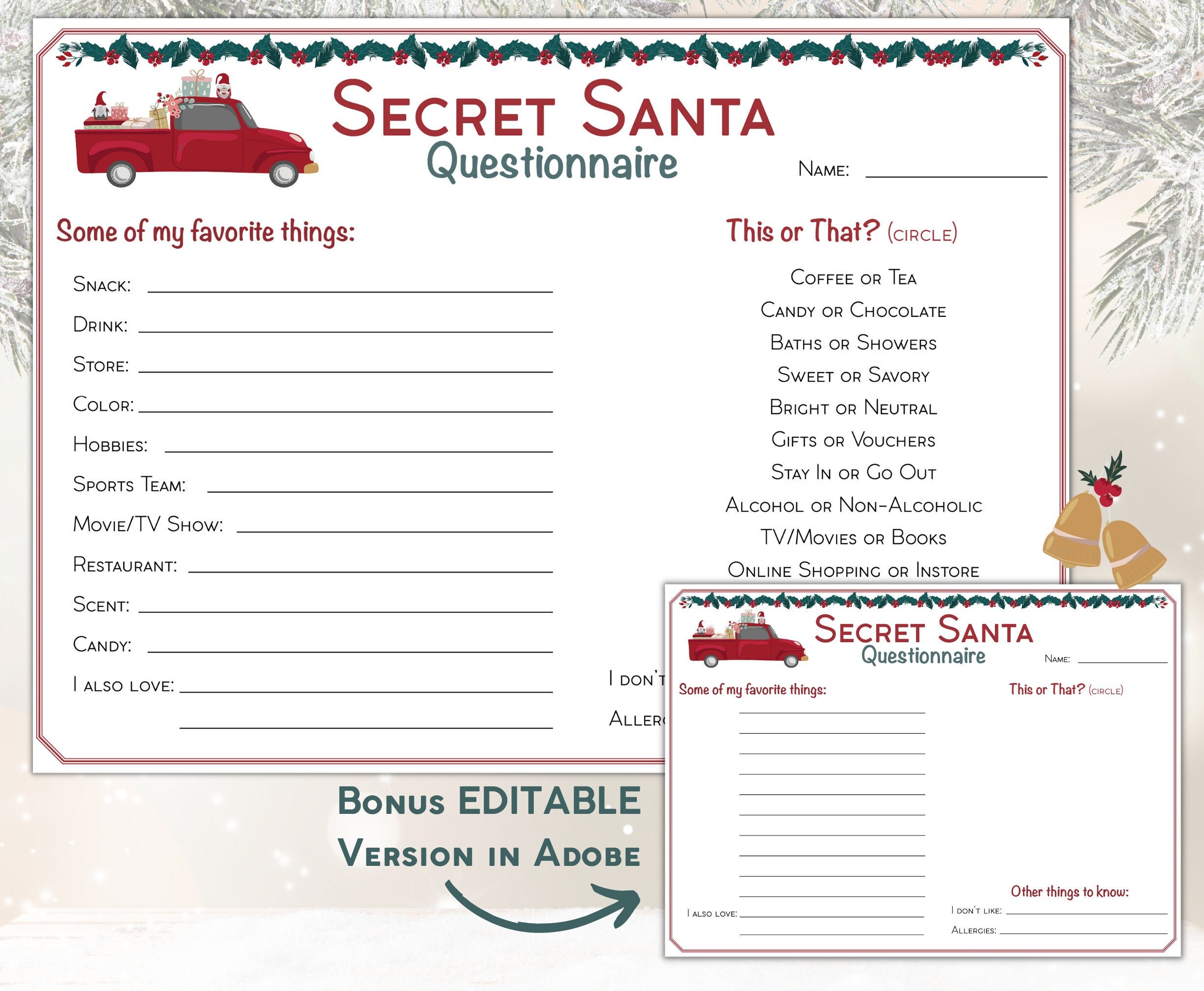 Secret Santa Gift Exchange Questionnaire Printable, Secret Santa ...