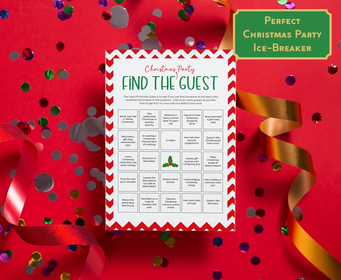 Find the Guest Christmas Game, Find the Guest Bingo, Christmas Party ...