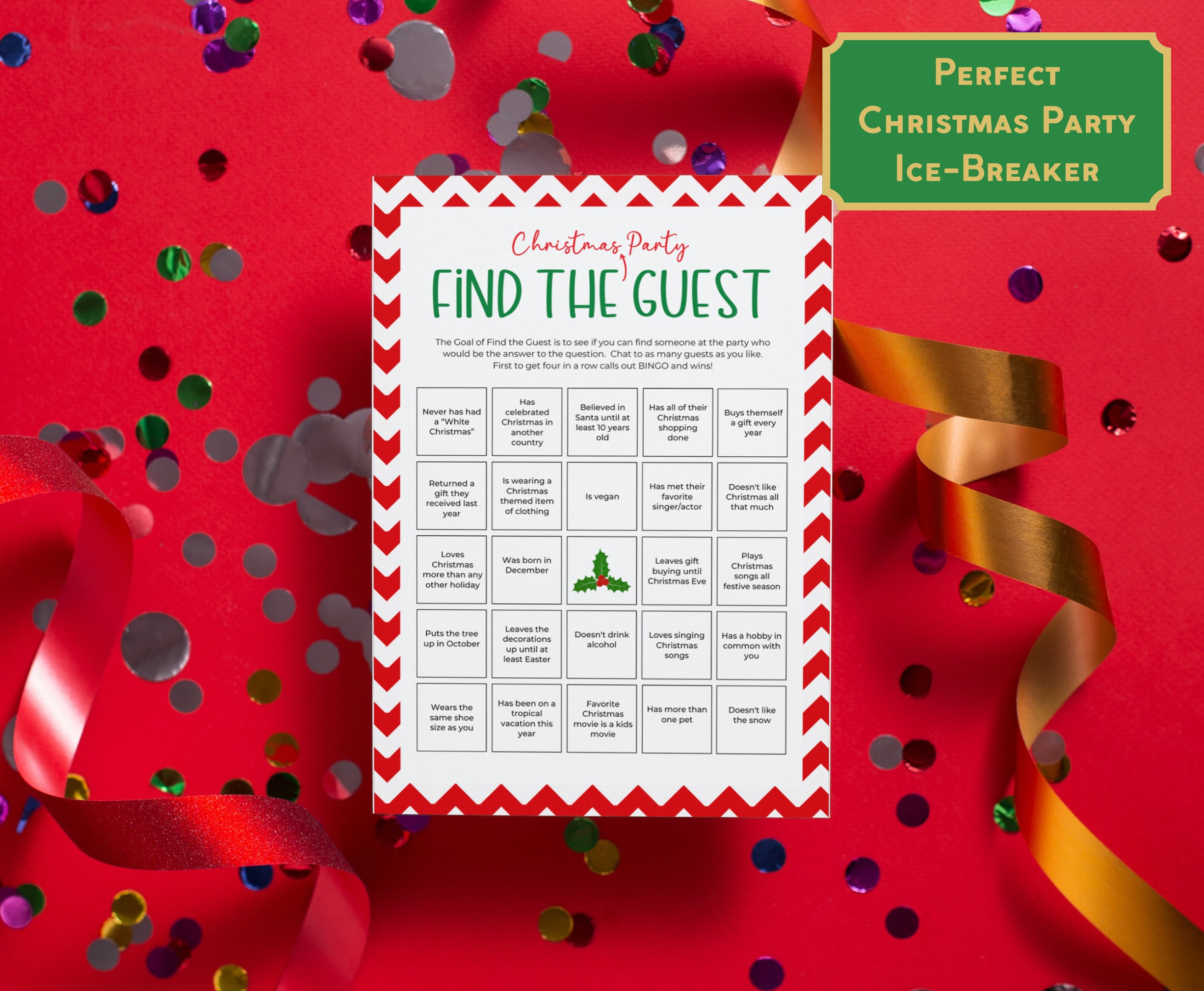 Find the Guest Christmas Game, Find the Guest Bingo, Christmas Party ...