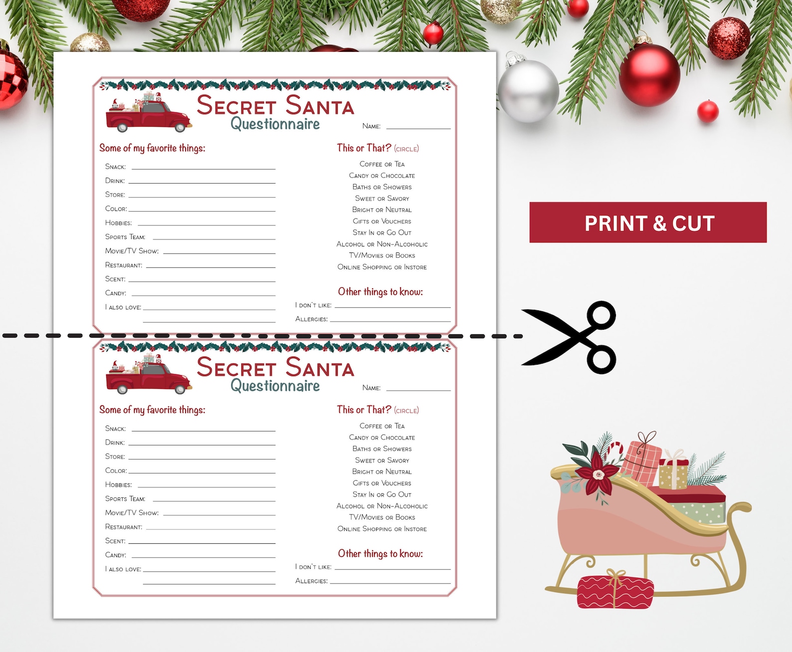 Secret Santa Questionnaire Gift Exchange White Elephant - Etsy