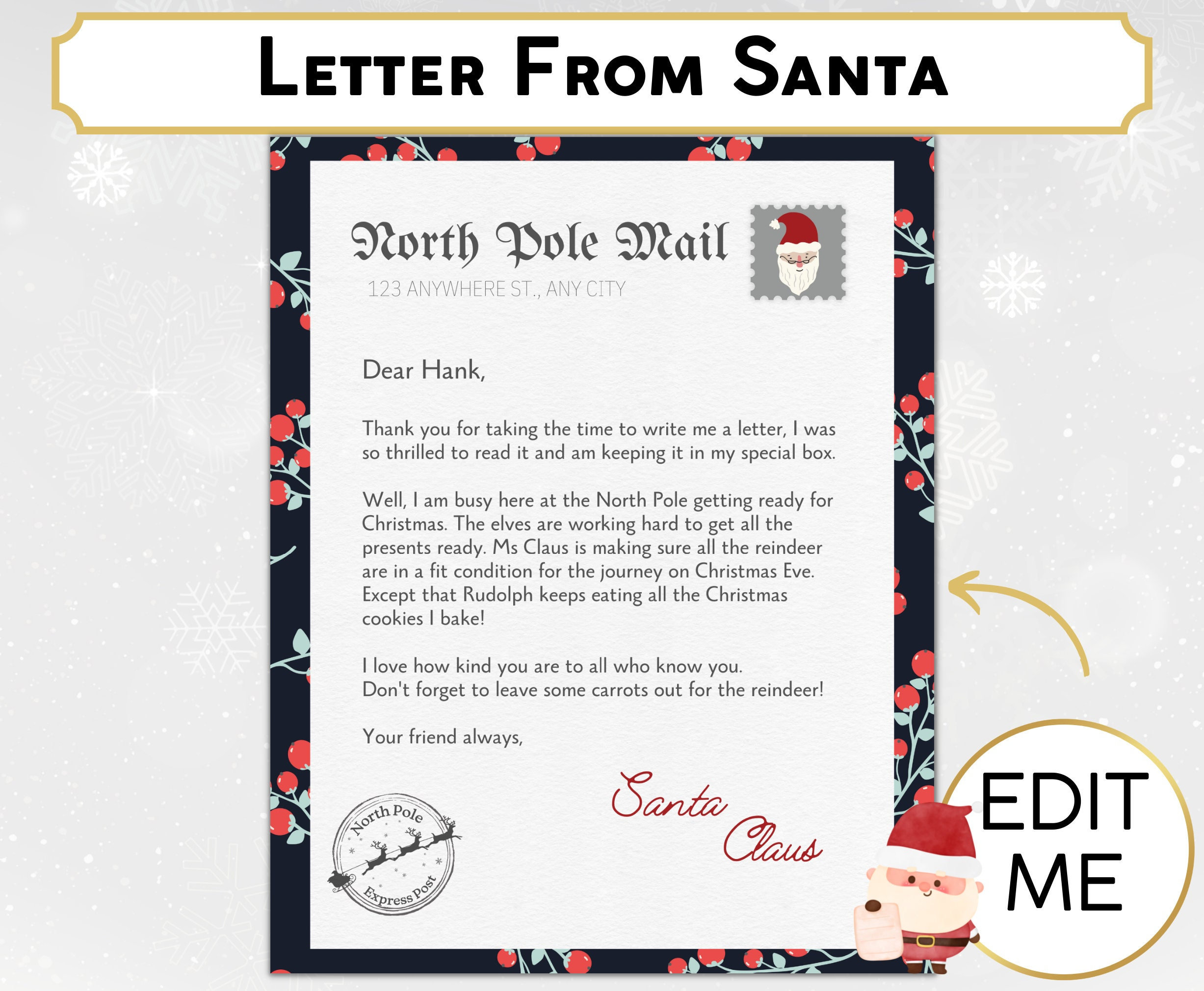 Editable Letter From Santa, Santa Letter, North Pole Letter, From the ...