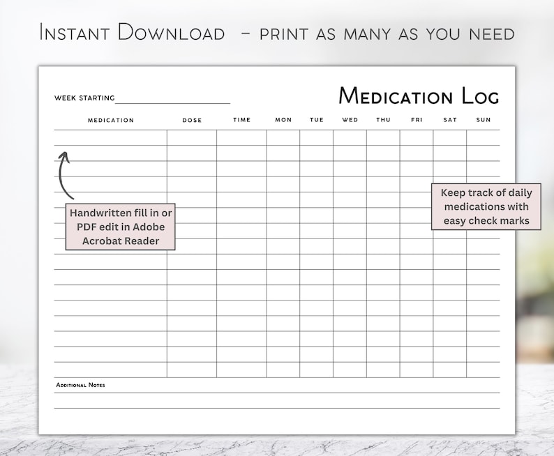 Minimalist Medication Tracker Daily Medication Log - Etsy