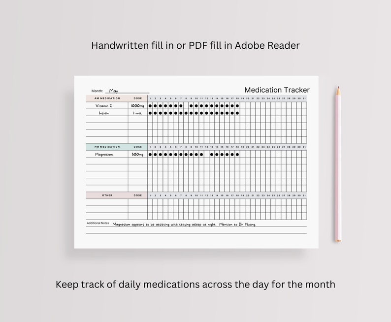 Monthly Medication Tracker, Minimalist Medication Log, Daily Medication ...