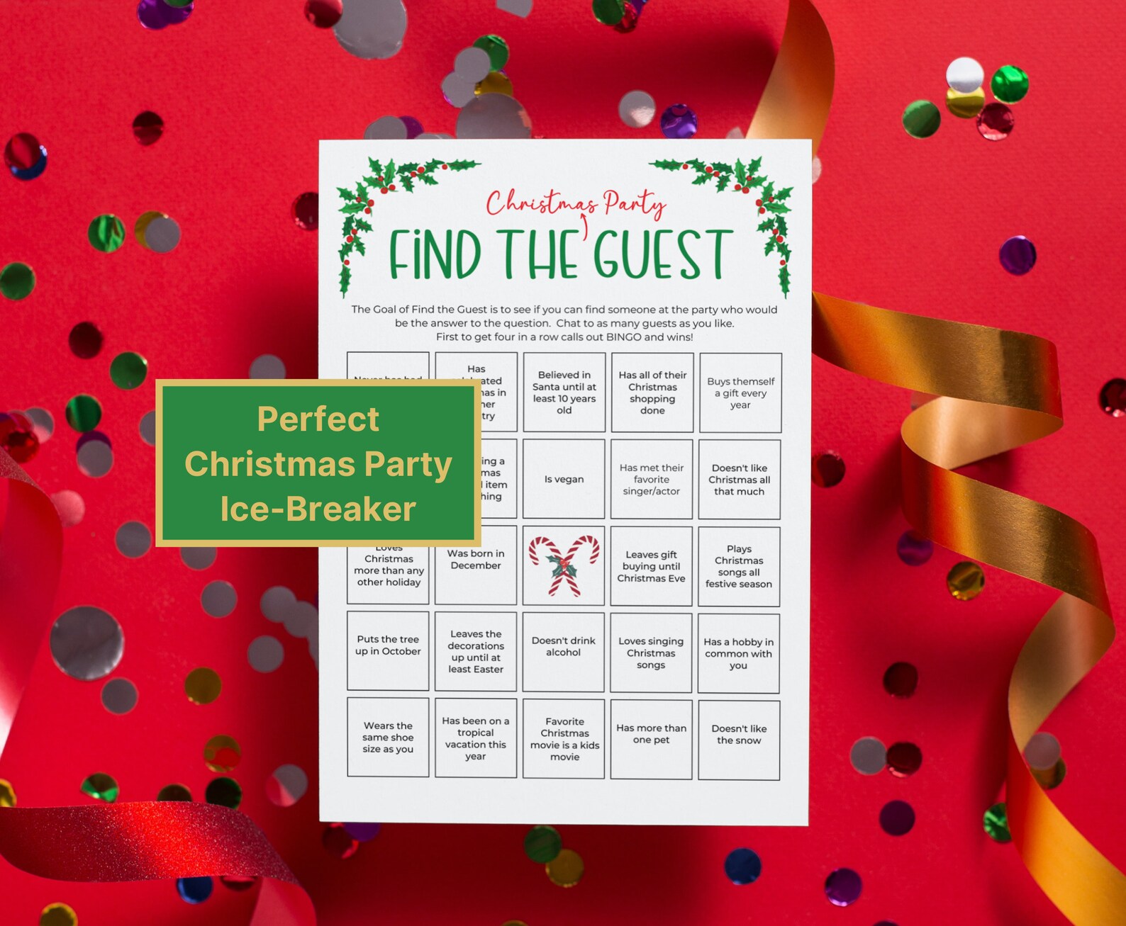 Find the Guest Christmas Game, Find the Guest Bingo, Christmas Party ...
