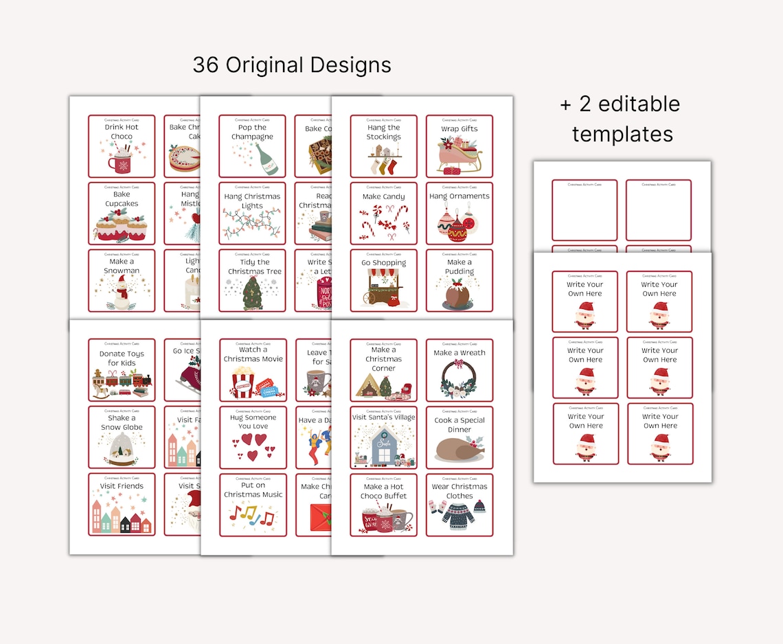 Editable Advent Calendar Activity Cards Christmas (Download Now) - Etsy