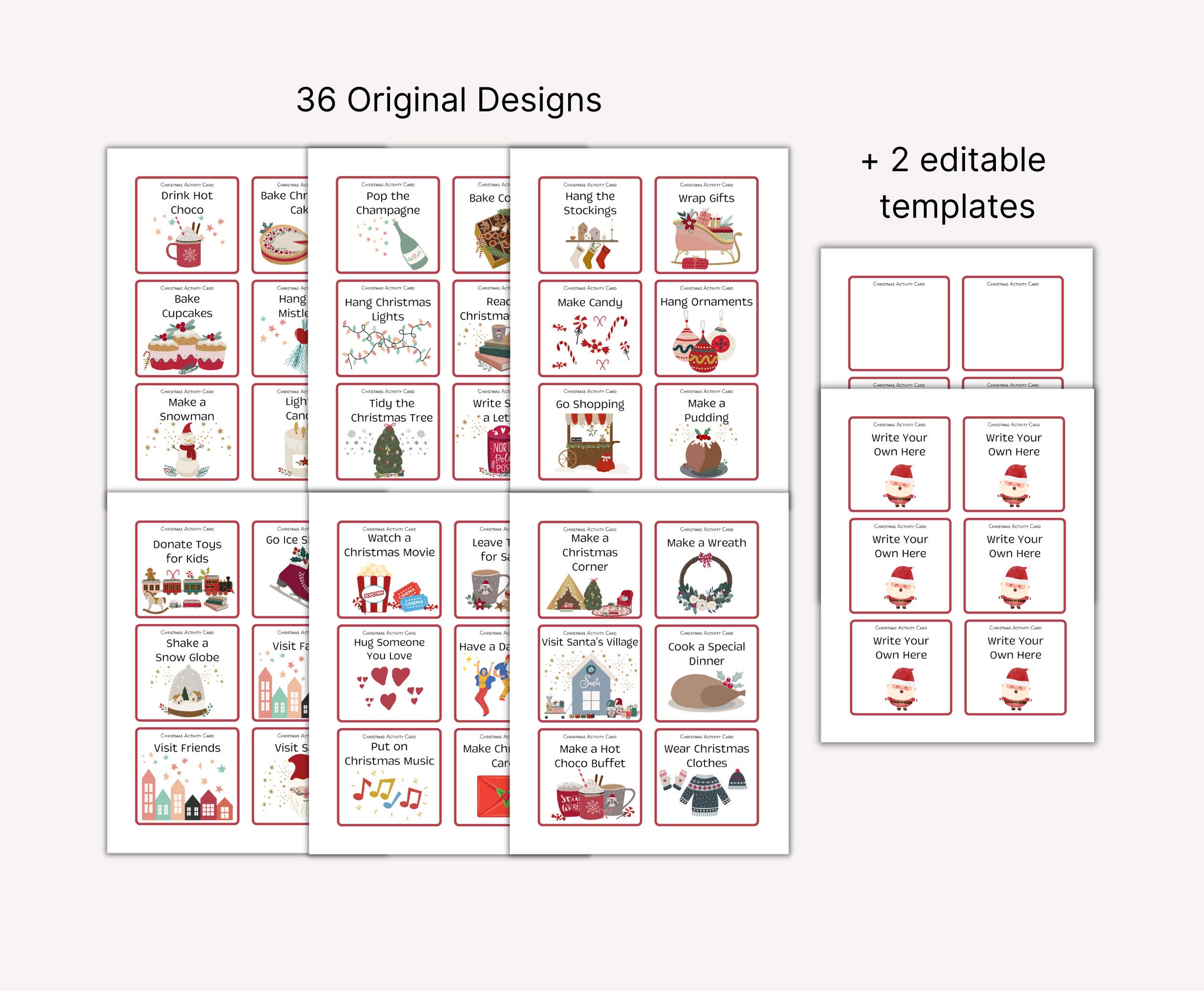 Editable Advent Calendar Activity Cards | Christmas Countdown | 36 ...