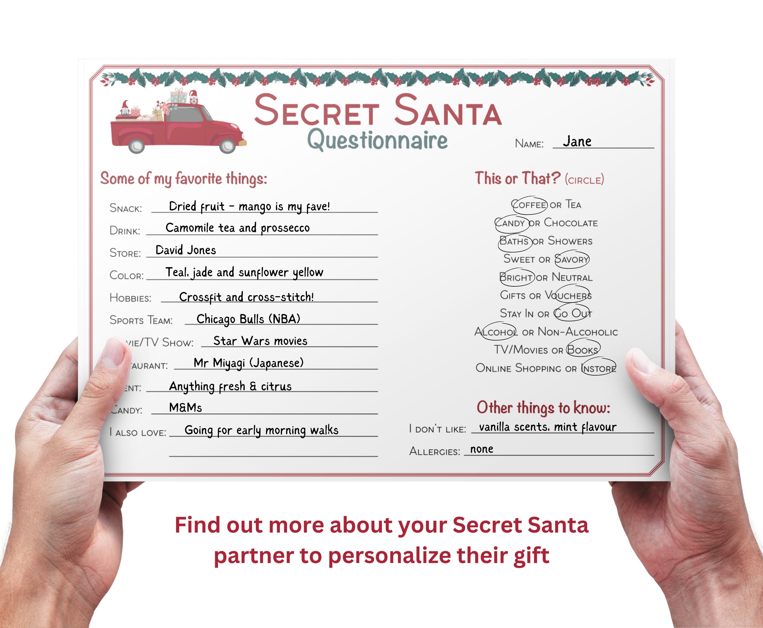 Secret Santa Gift Exchange Questionnaire Printable, Secret Santa ...