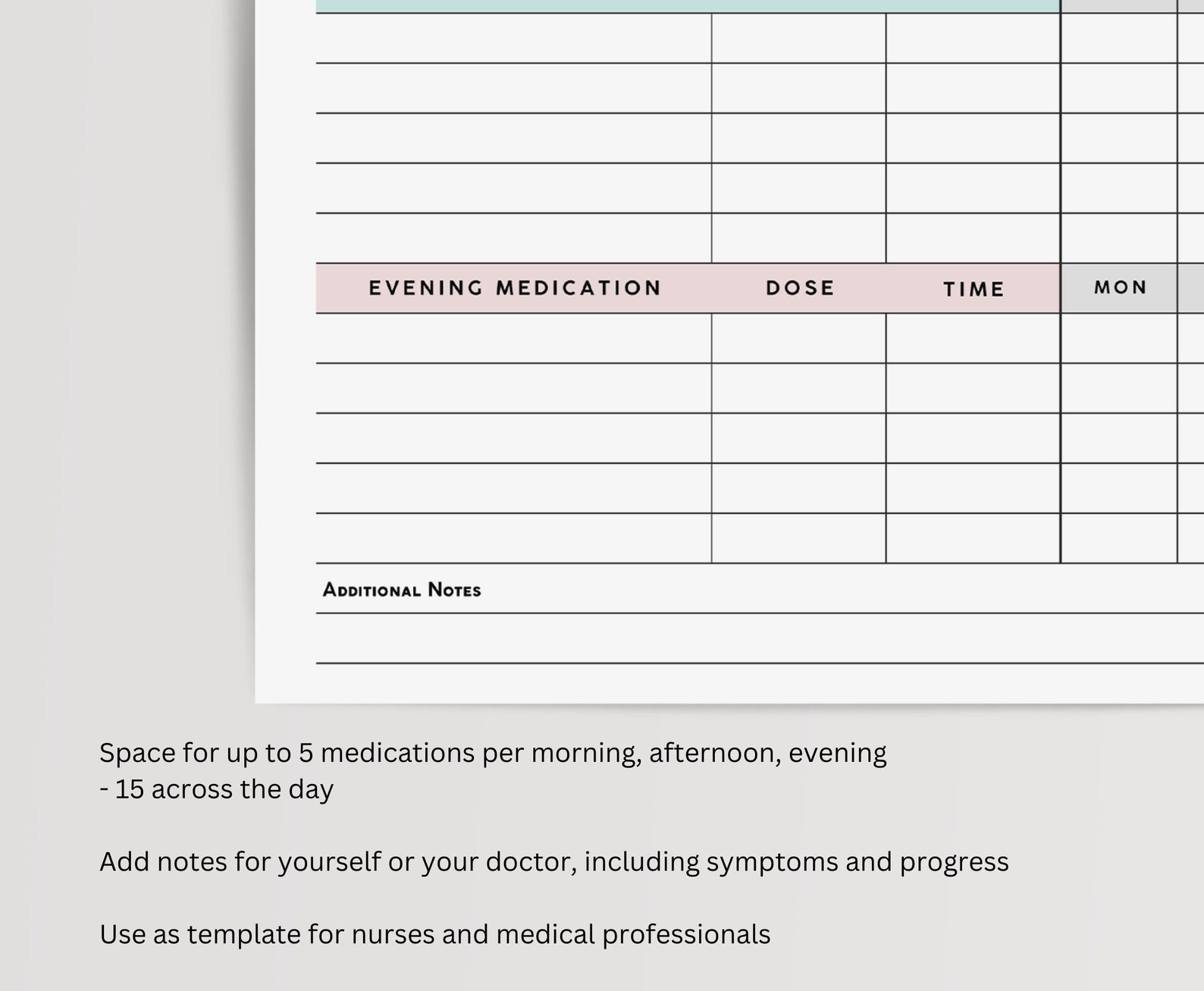 Medication Tracker, Printable Medicine Log for Nurses & Carers ...