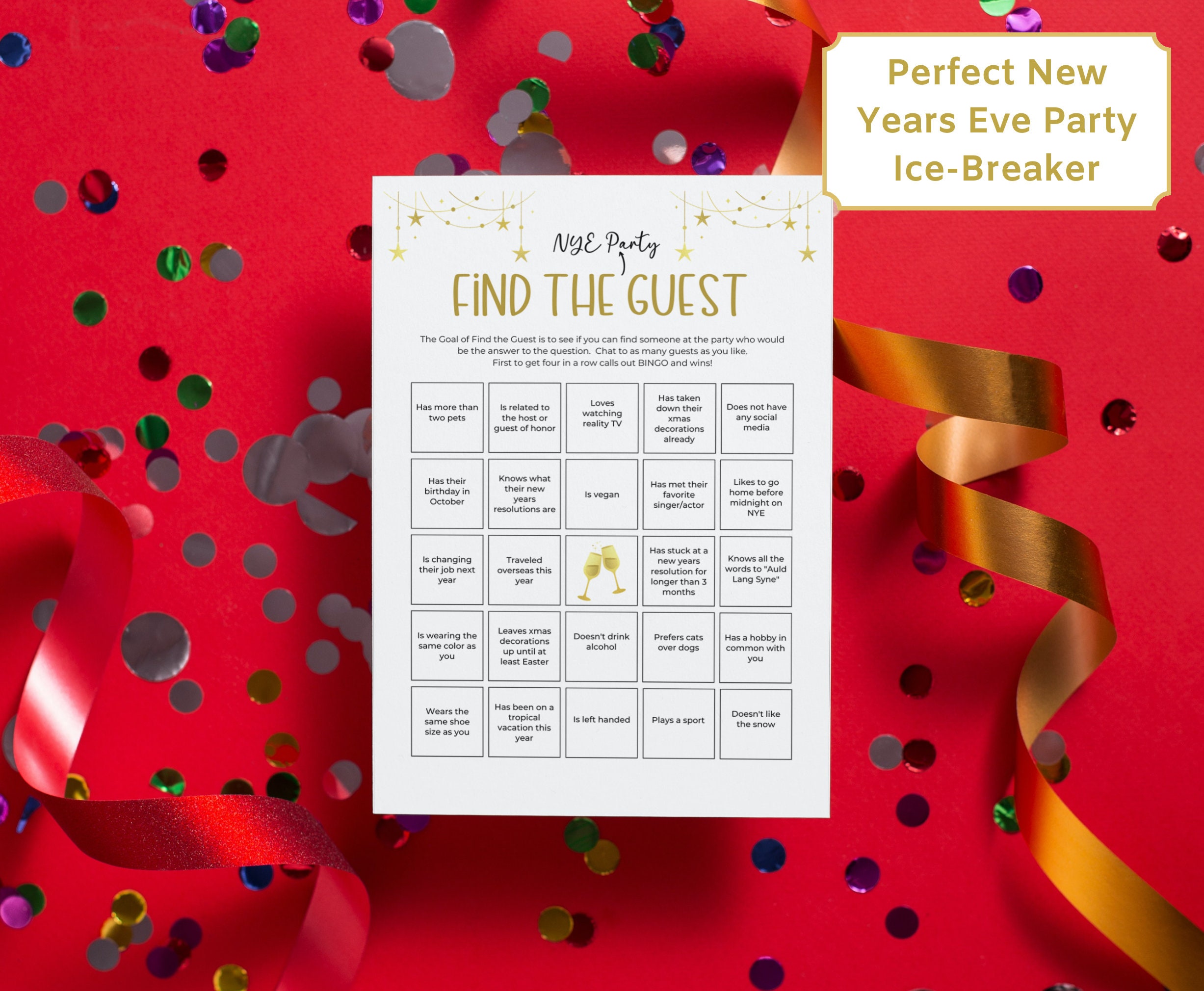 New Years Find the Guest Bingo, Find the Guest Game, New Years Eve ...