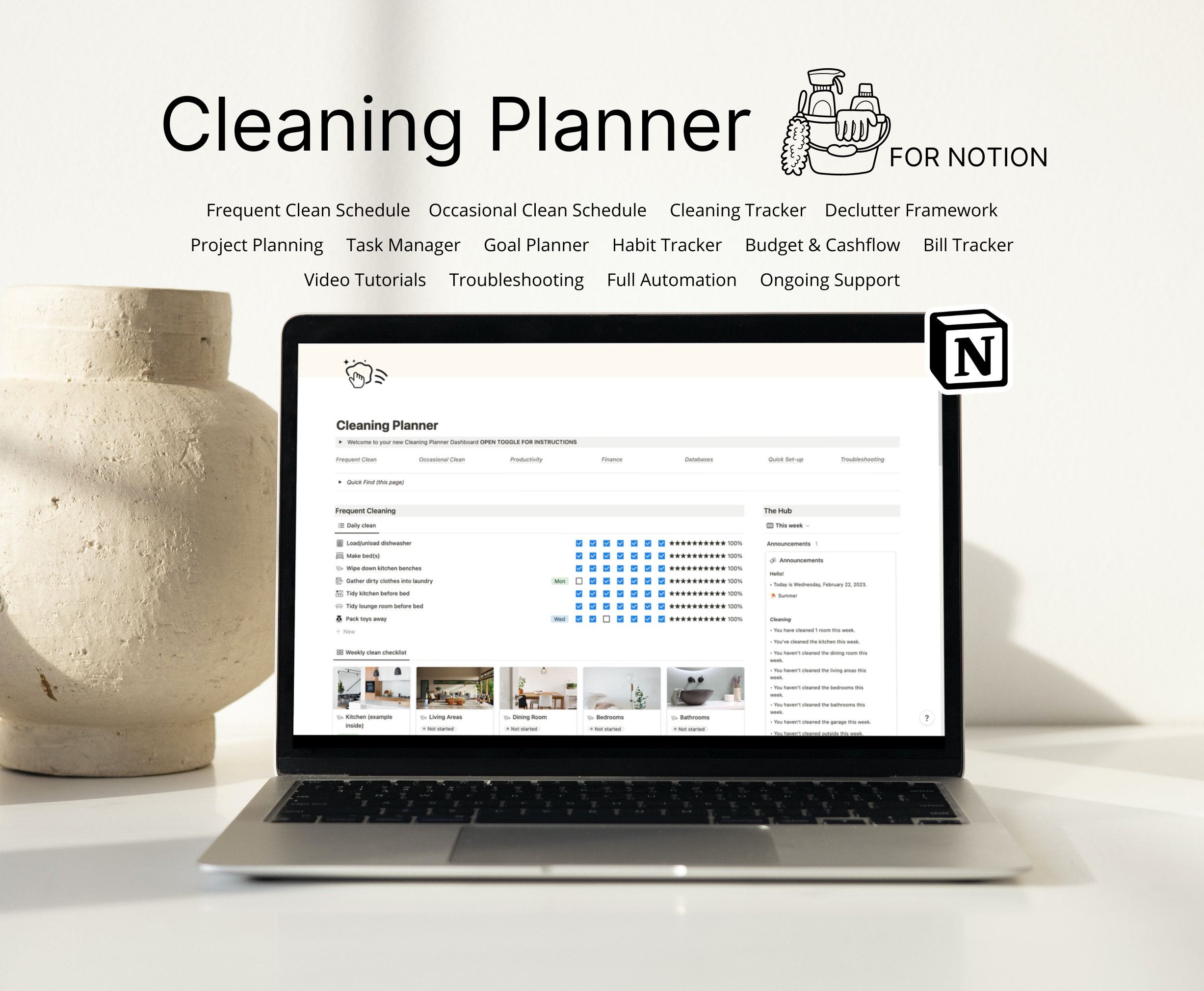 Notion Cleaning Planner, Notion Template Cleaning Schedule, ADHD Notion ...