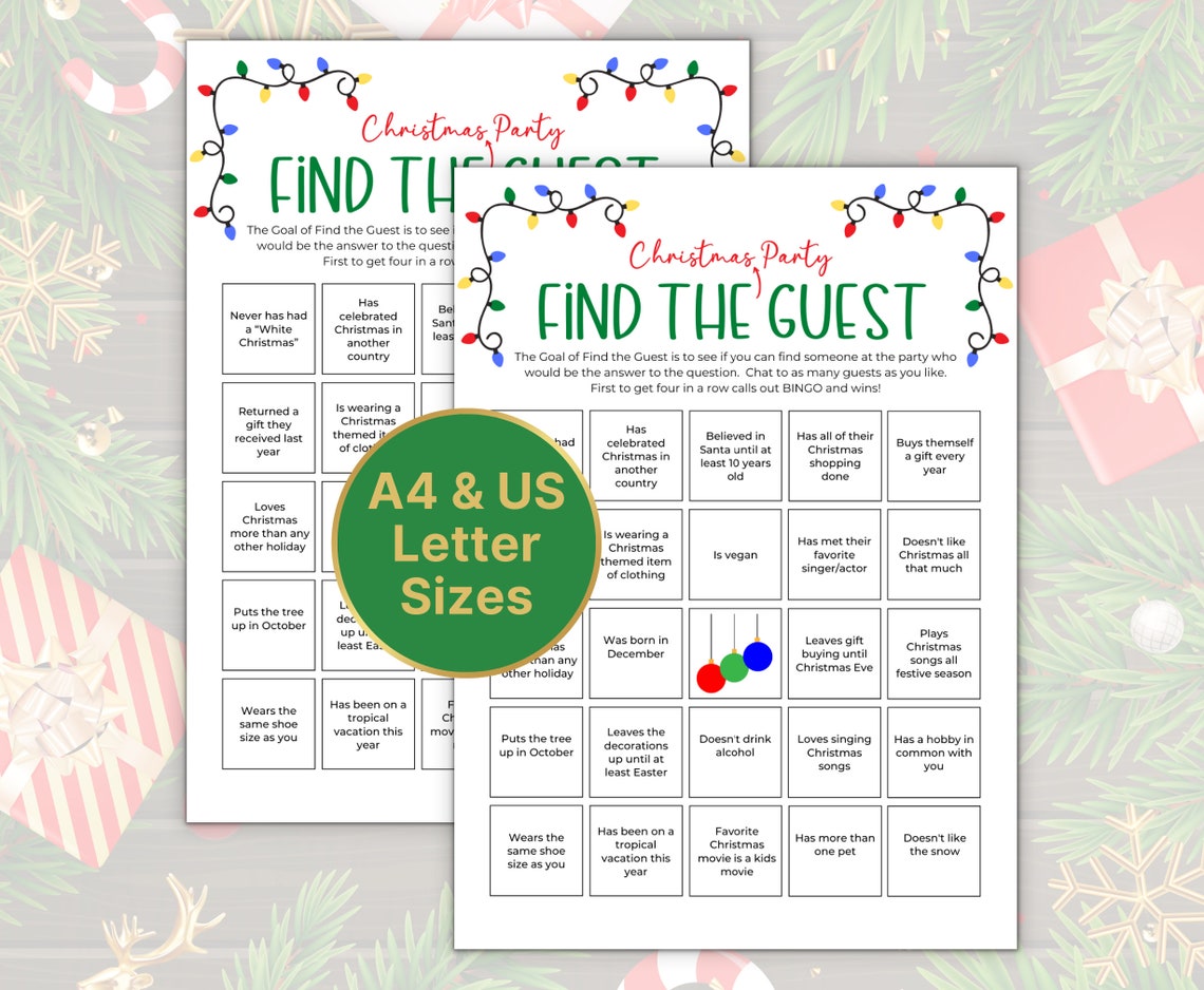 Find the Guest Bingo, Find the Guest, Find the Guest Christmas ...