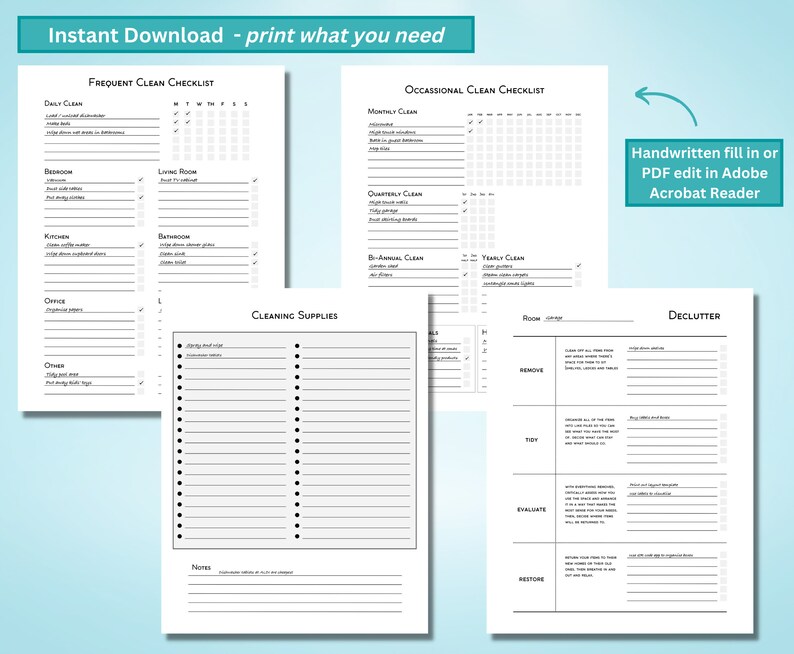 Cleaning Checklist Printable, Stay at Home Mom Planner Pages, Declutter ...