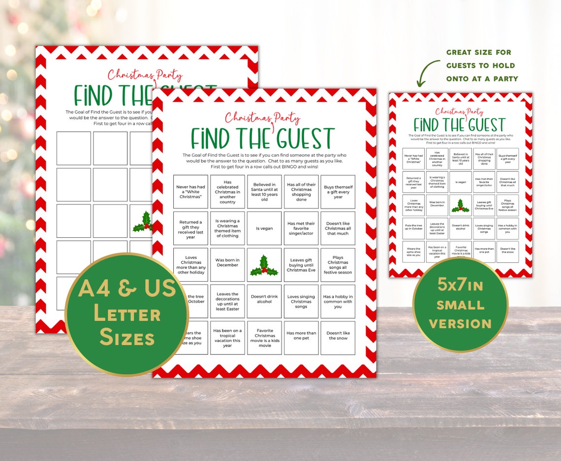 Find the Guest Christmas Game, Find the Guest Bingo, Christmas Party ...