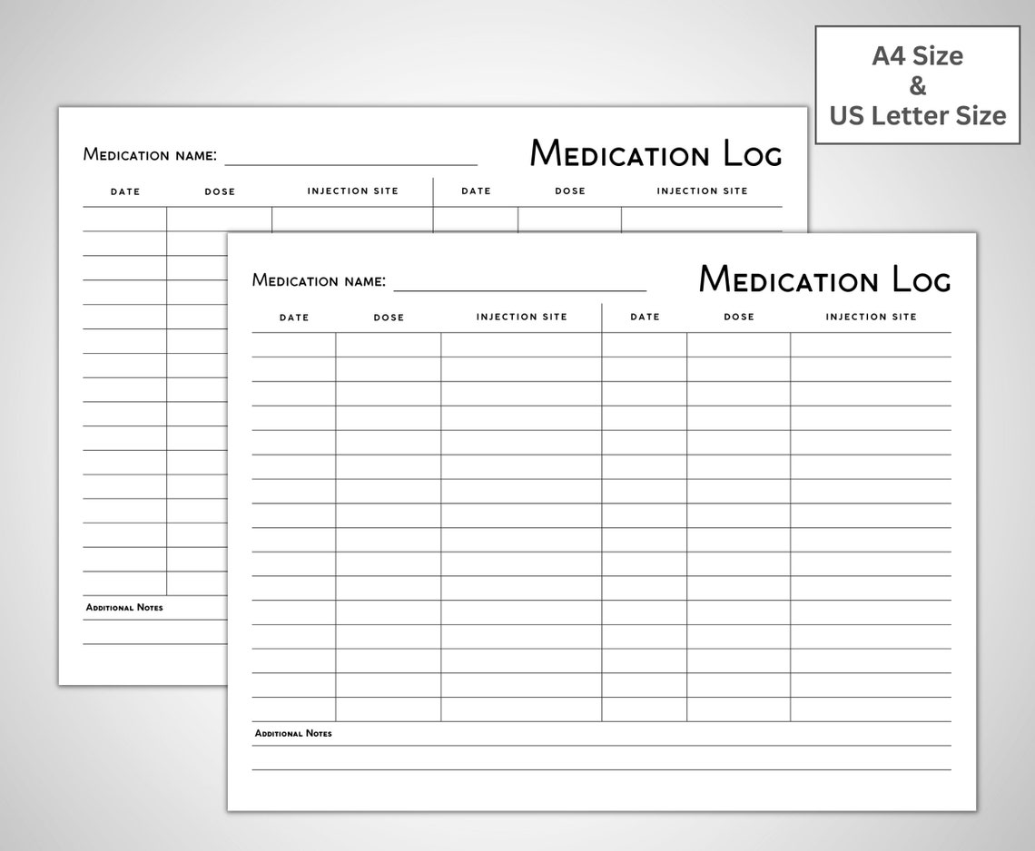 Medication Tracker Minimalist, Injection Log, Medication Log ...