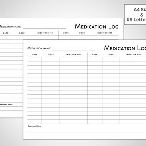 Medication Tracker Minimalist, Injection Log, Medication Log ...