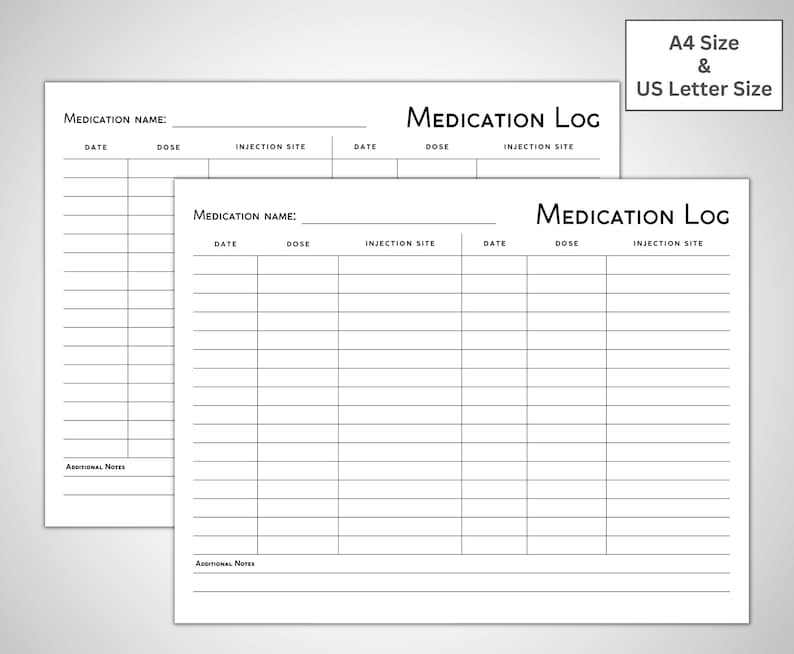 Medication Tracker Minimalist, Injection Log, Medication Log ...