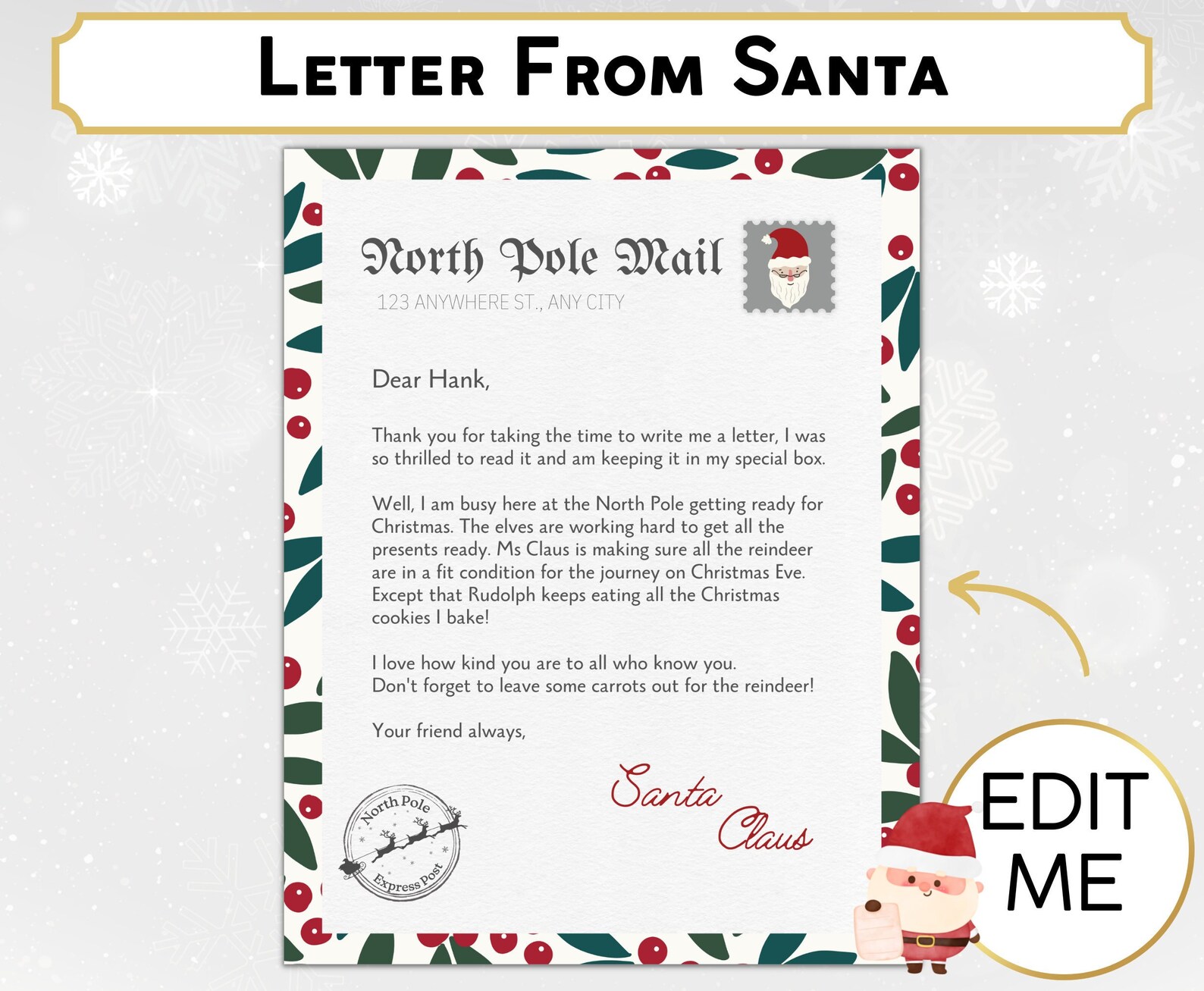 Editable Letter From Santa, Santa Letter, North Pole Letter, From the ...