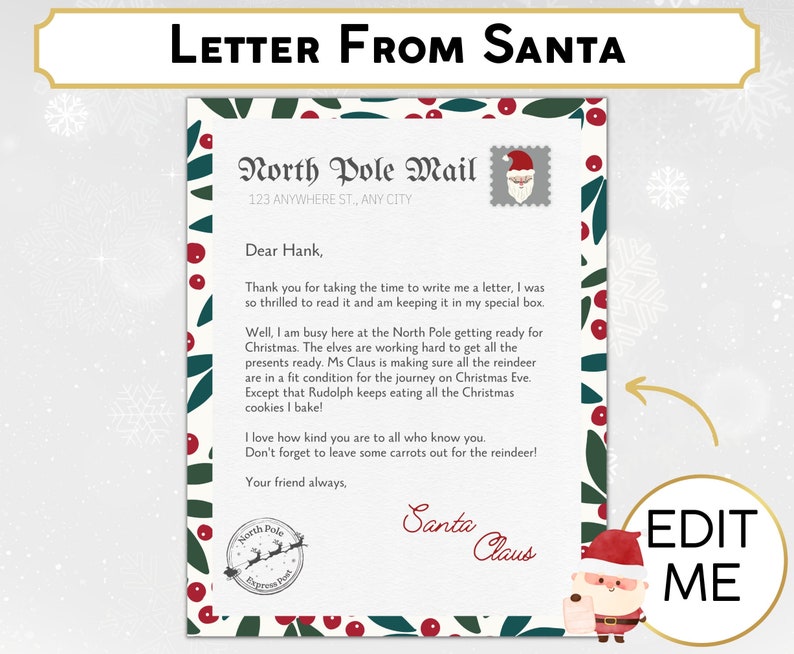 Editable Letter From Santa, Santa Letter, North Pole Letter, From the ...