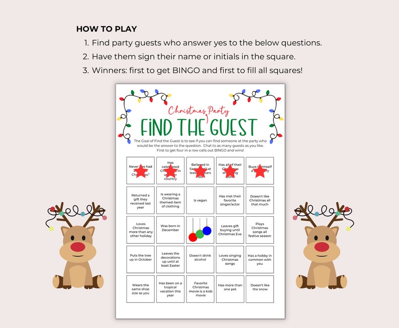 Find the Guest Bingo, Find the Guest, Find the Guest Christmas ...