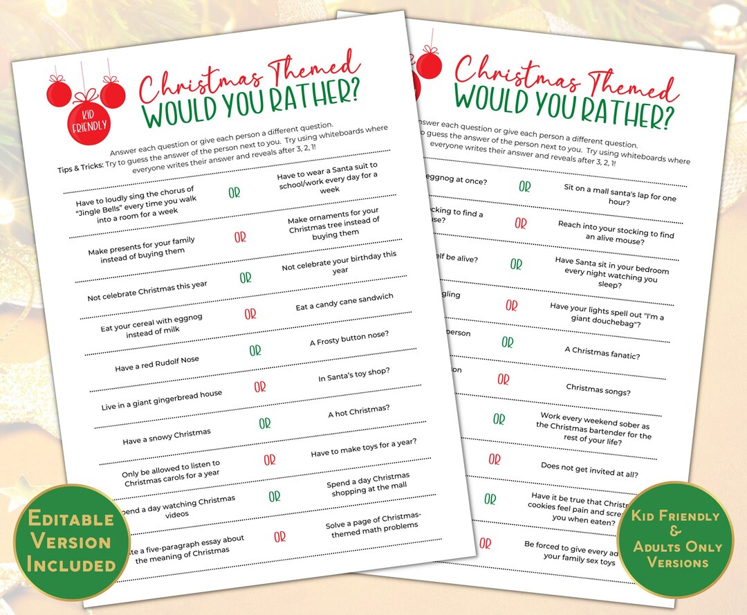 Would You Rather Editable Christmas Game, This or That, Christmas Party ...