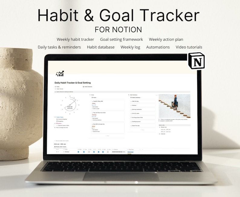 Notion Template Habit Tracker & Goal Planner, Notion Dashboard Digital ...