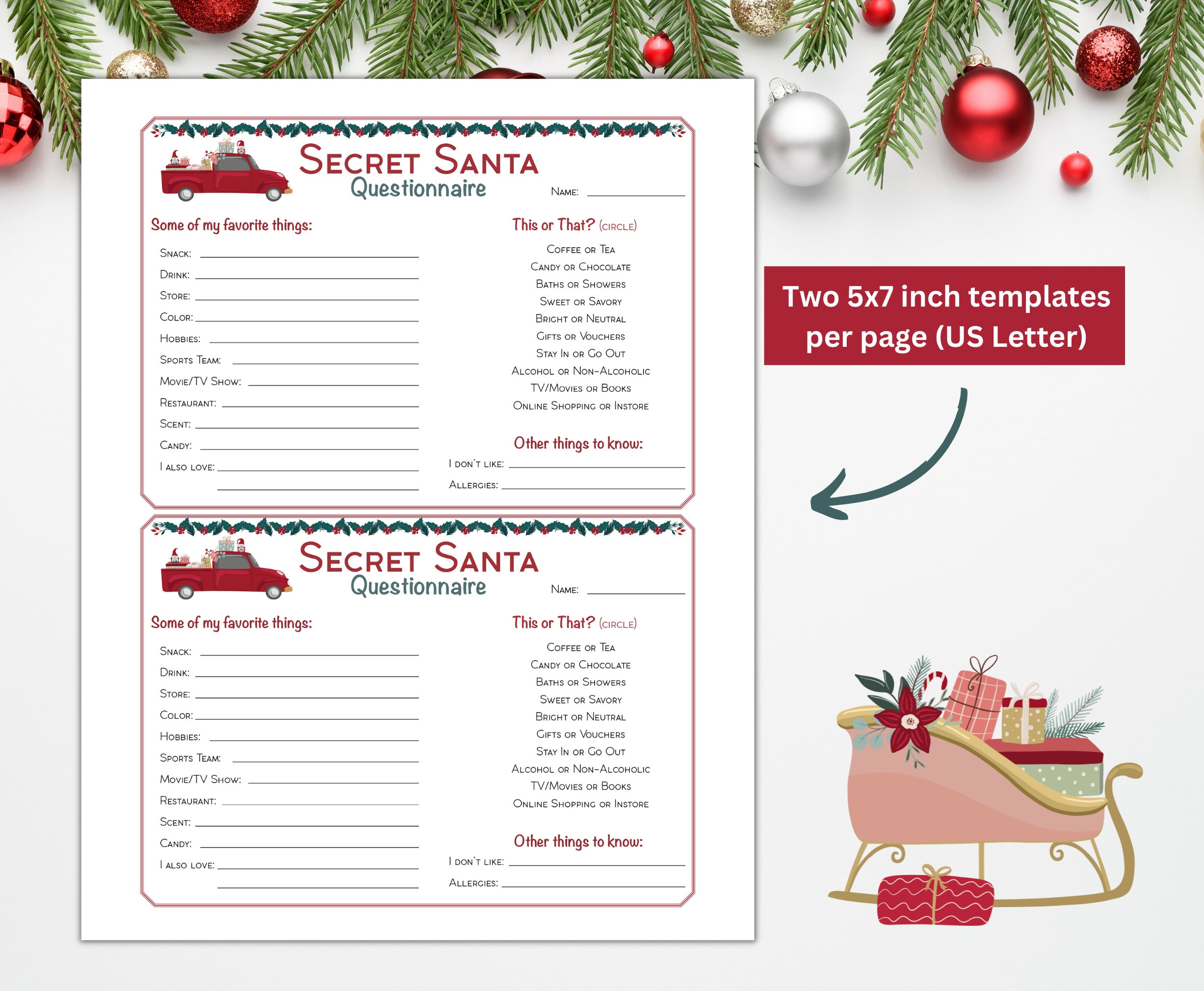 Secret Santa Gift Exchange Questionnaire Printable, Secret Santa ...