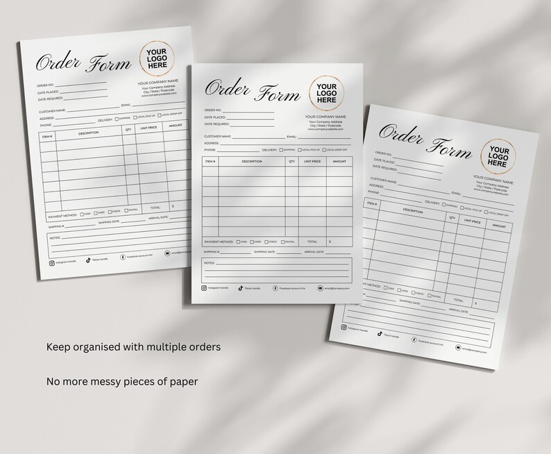Custom Order Form Editable Template, Printable Invoice Template, Small ...