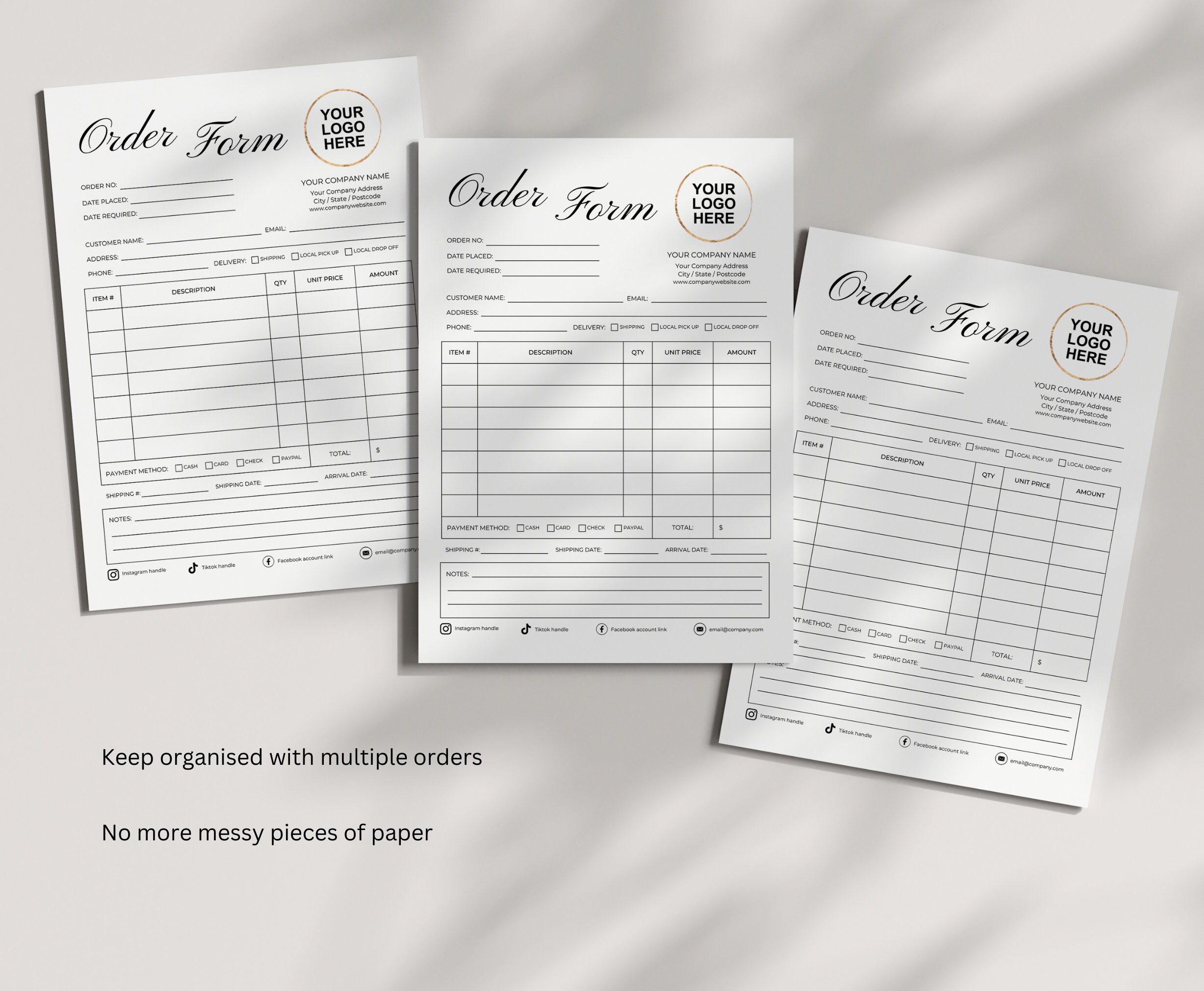 Custom Order Form Editable Template, Printable Invoice Template, Small ...