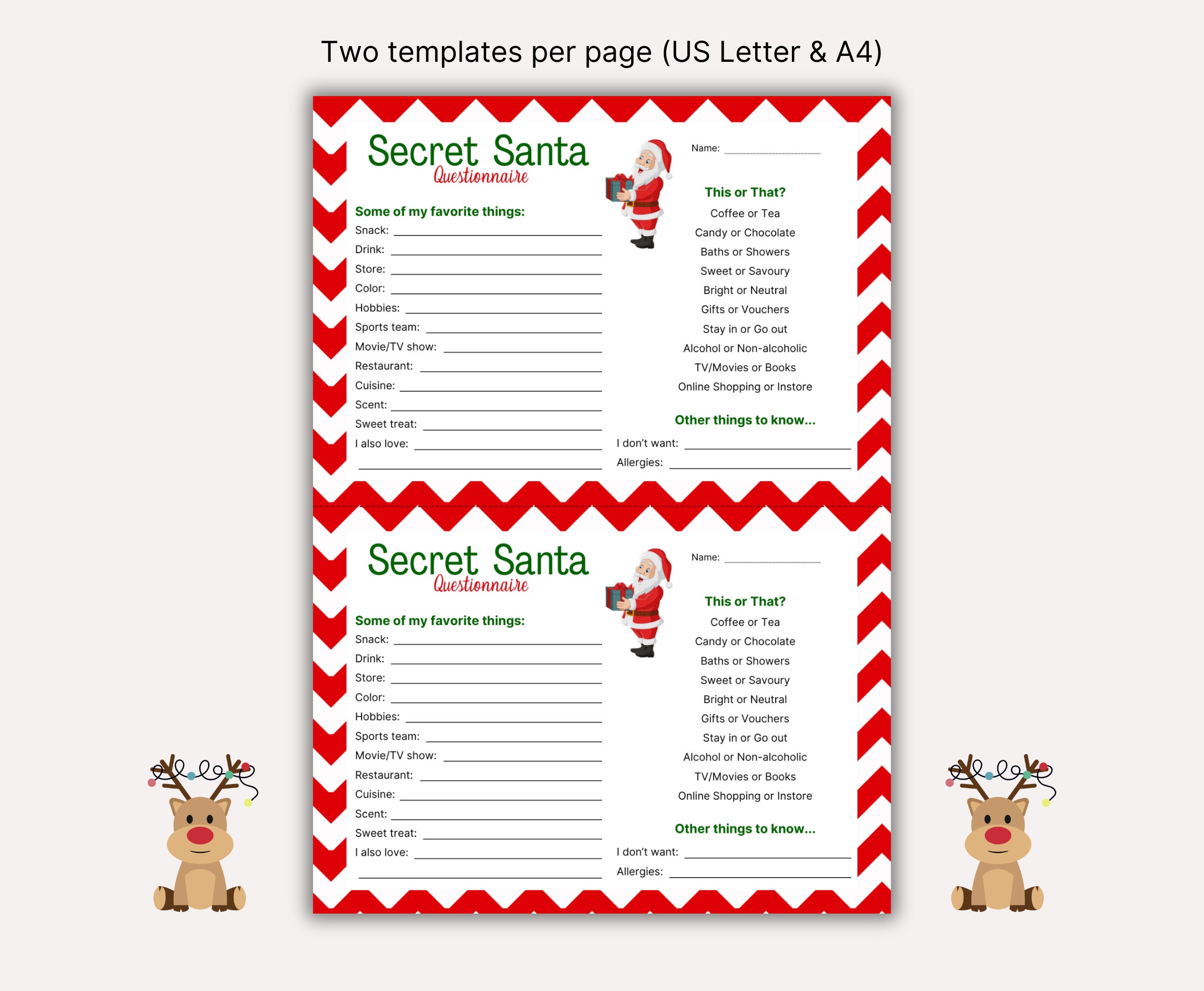 Secret Santa Questionnaire, Gift Exchange, White Elephant, Office Party ...