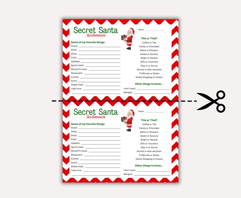 Secret Santa Questionnaire, Gift Exchange, White Elephant, Office Party ...