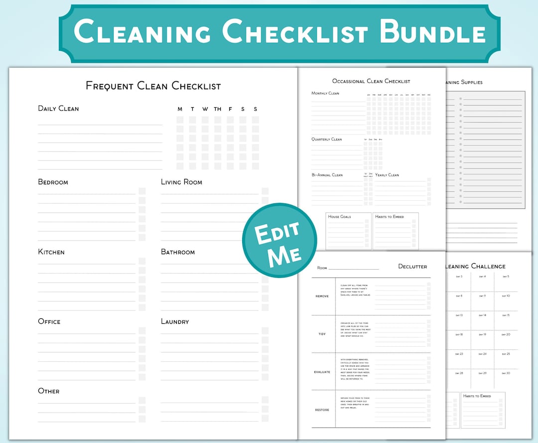 Cleaning Checklist Printable, Stay at Home Mom Planner Pages, Declutter ...