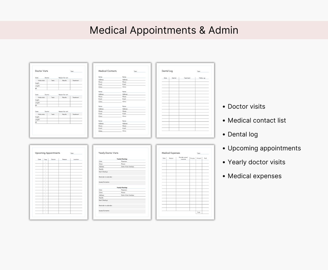 Medical Binder Printable, Medication Tracker Bundle, Blood Pressure Log ...
