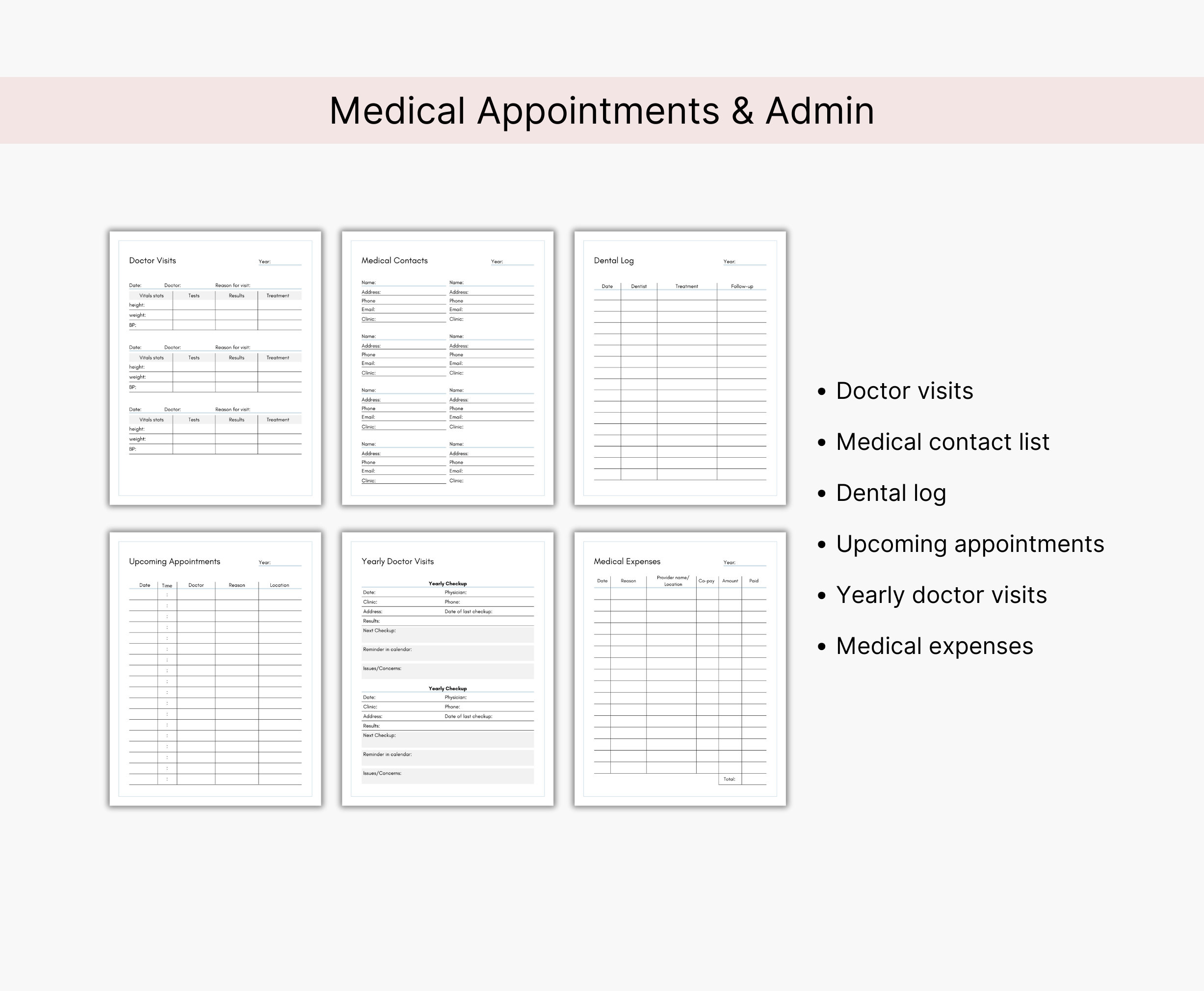 Medical Binder Printable, Medication Tracker Bundle, Blood Pressure Log ...