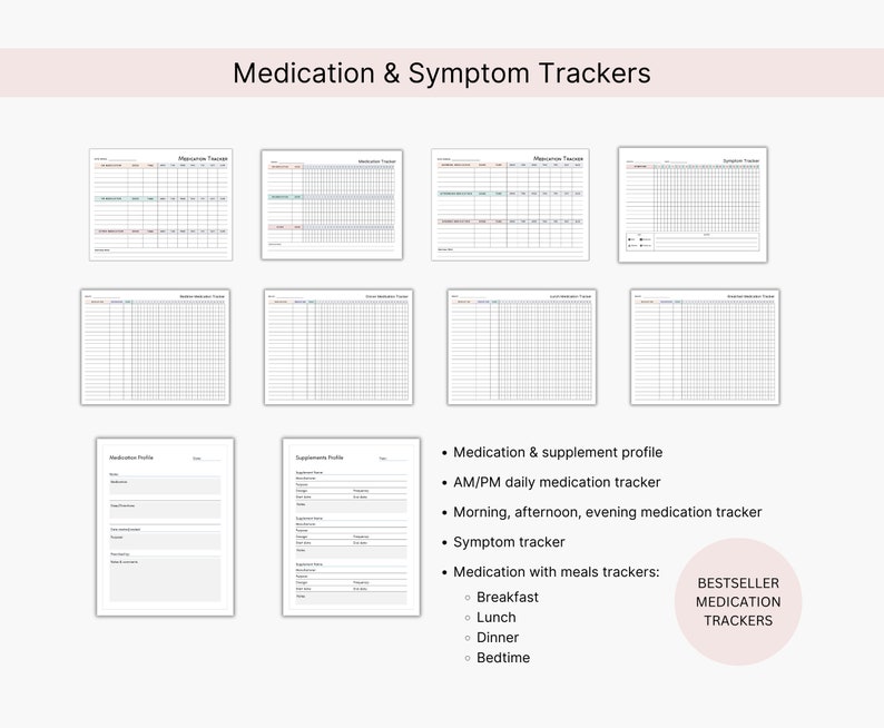 Medical Binder Printable, Medication Tracker Bundle, Blood Pressure Log ...