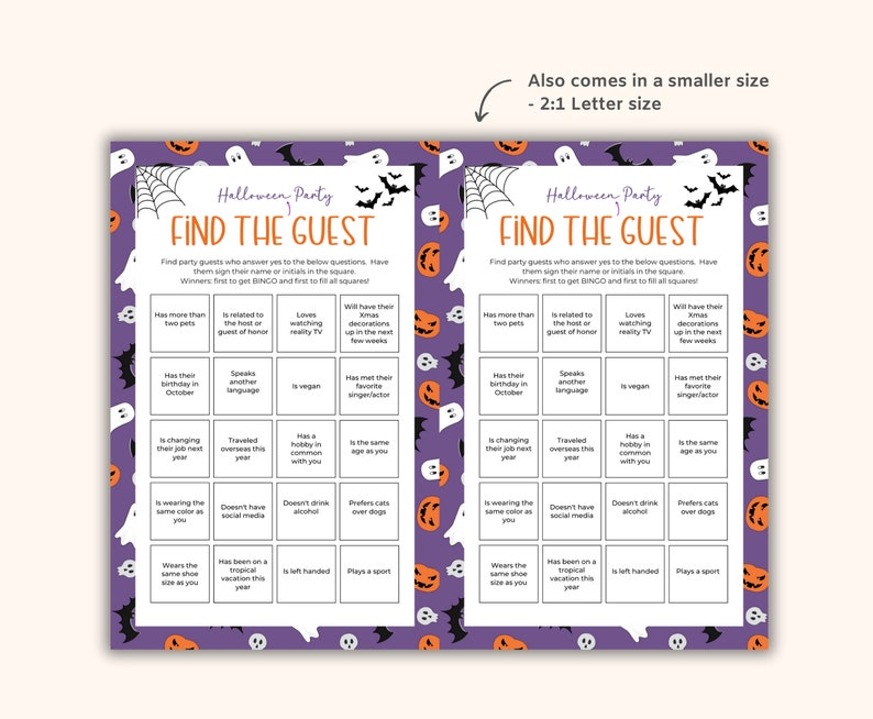 Find the Guest Halloween Game, Find the Guest Bingo, Halloween Party ...