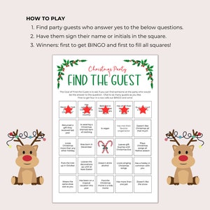 Find the Guest Christmas Game, Find the Guest Bingo, Christmas Party ...
