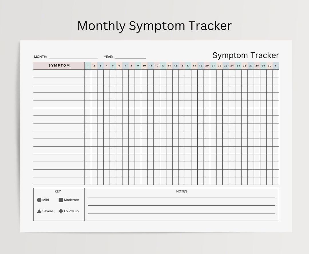 Symptom Tracker Printable, Monthly IBS Symptom Log, Chronic Pain ...