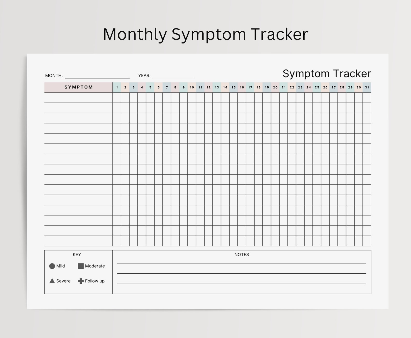 Symptom Tracker Printable, Monthly IBS Symptom Log, Chronic Pain ...