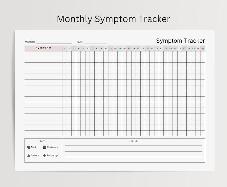 Symptom Tracker Printable, Monthly IBS Symptom Log, Chronic Pain ...