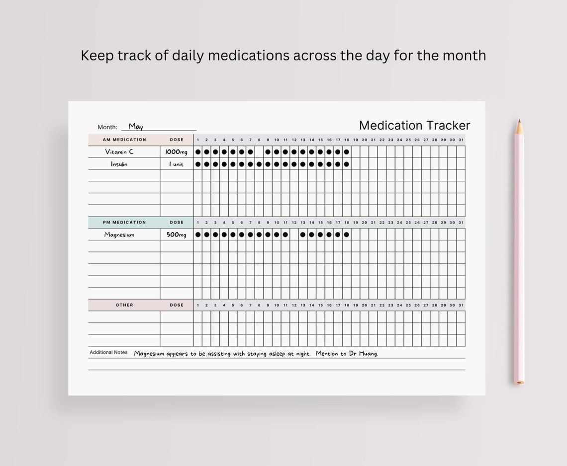 Monthly Medication Tracker, Minimalist Medication Log, Daily Medication ...