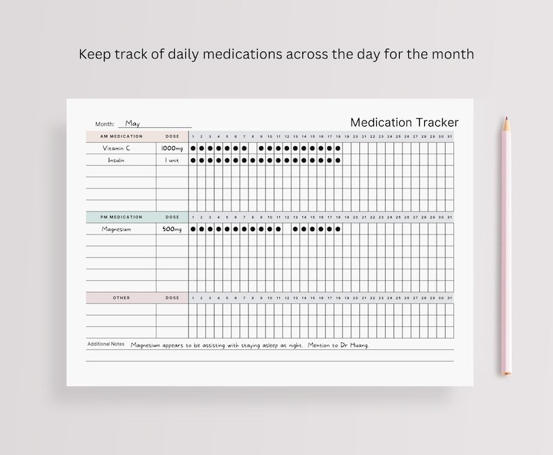 Monthly Medication Tracker, Minimalist Medication Log, Daily Medication ...