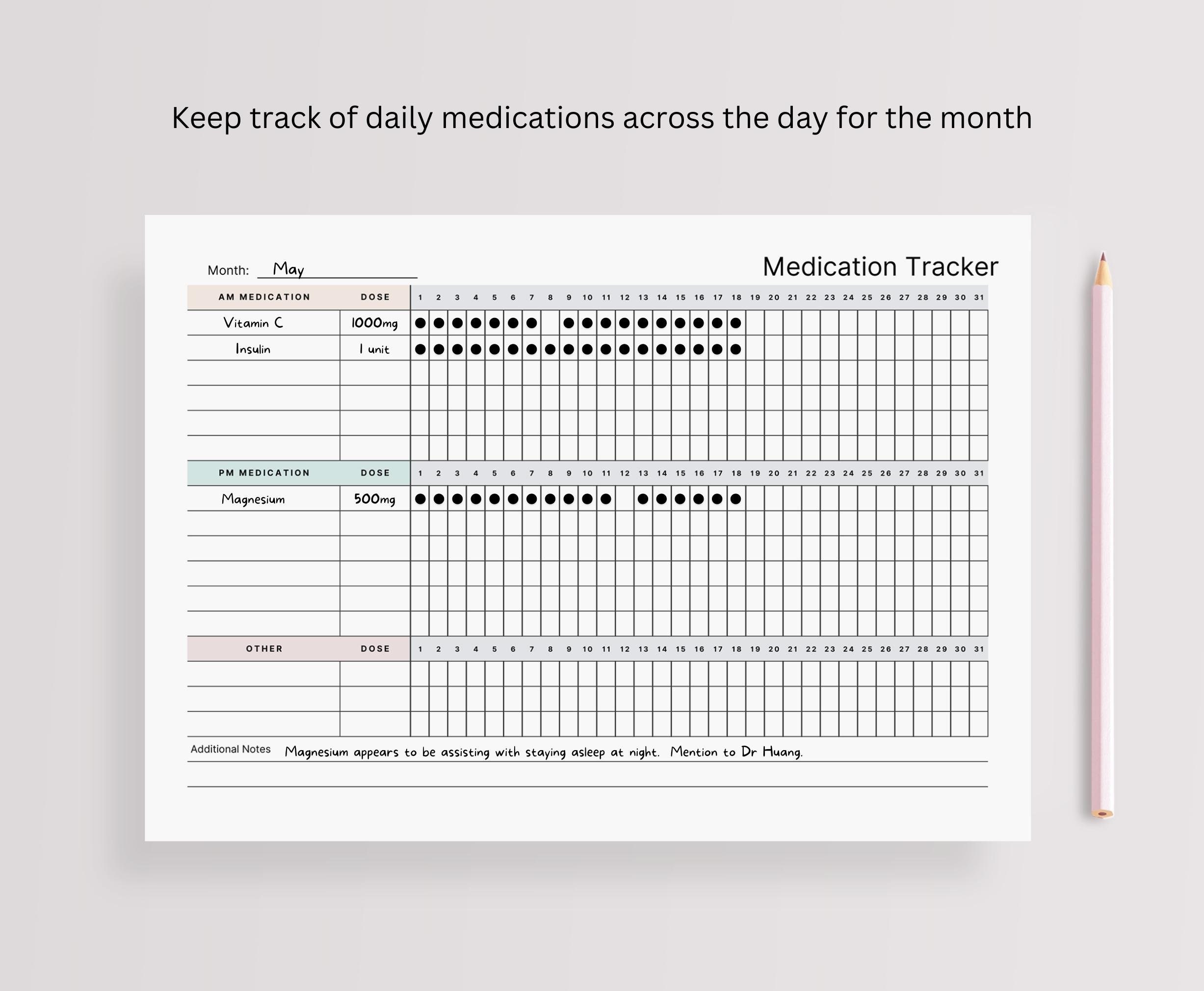 Monthly Medication Tracker, Minimalist Medication Log, Daily Medication ...